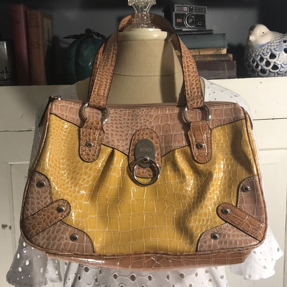 XOXO | Bags | Xoxo Satchel Purse Mustard Yellow And Tan Snake | Poshmark